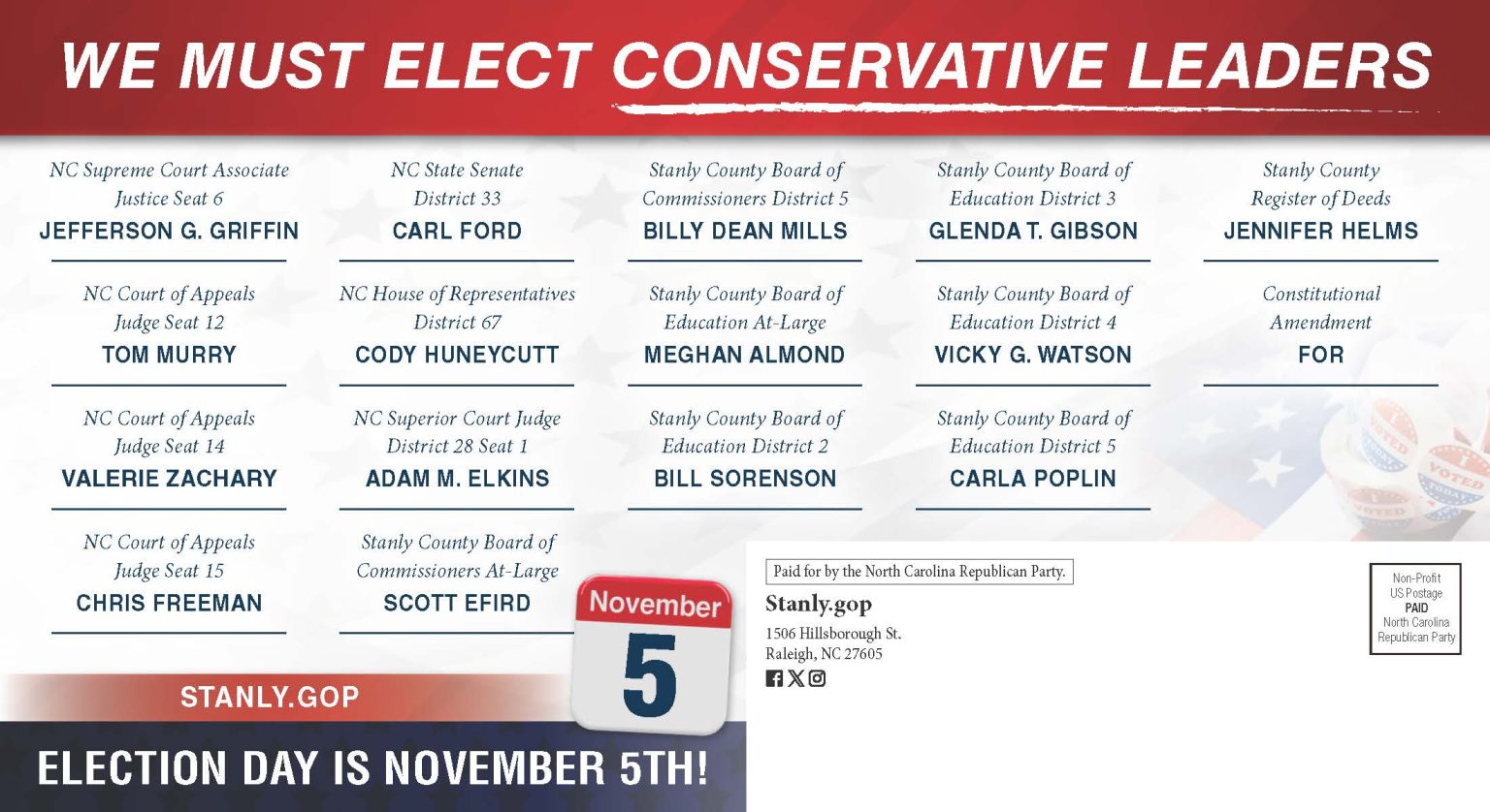 Sample Ballot – Stanly County Republican Party – Stanly County, NC ...